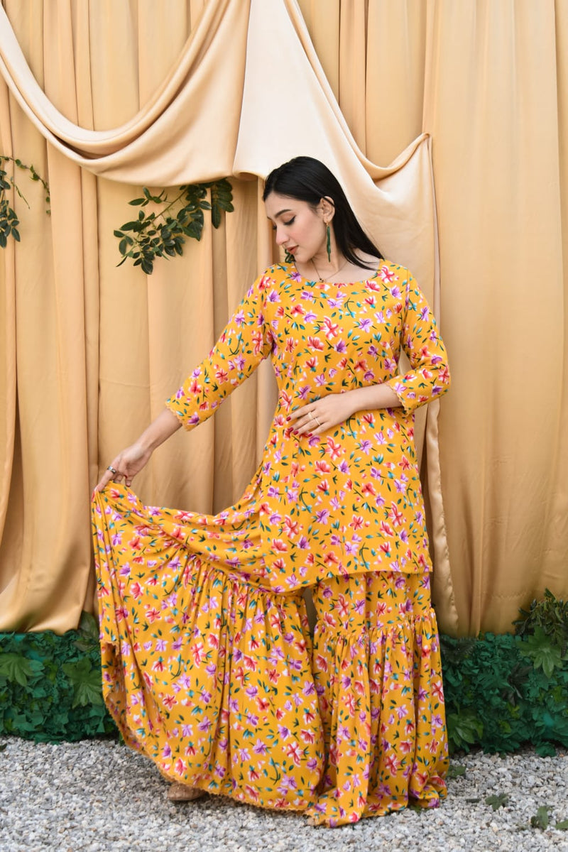 Zard 2Pc, Printed Gharara Set – Rang Barsay